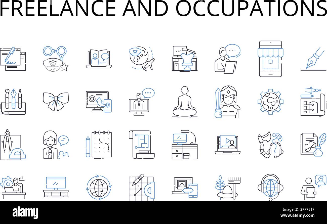 Freelance and occupations line icons collection. Self-employed ...