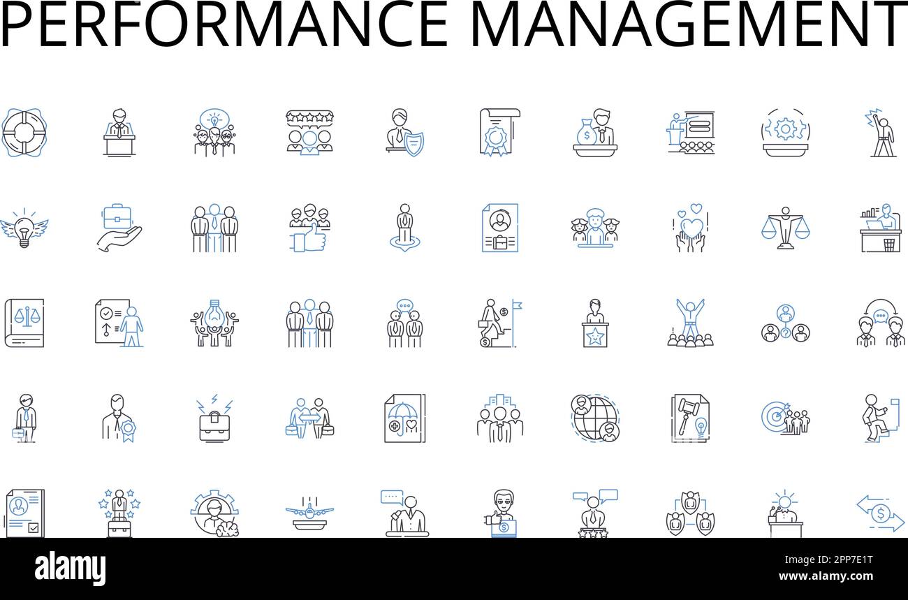 Performance Management Line Icons Collection Desk Chair Cabinet Bookcase Shelf Table