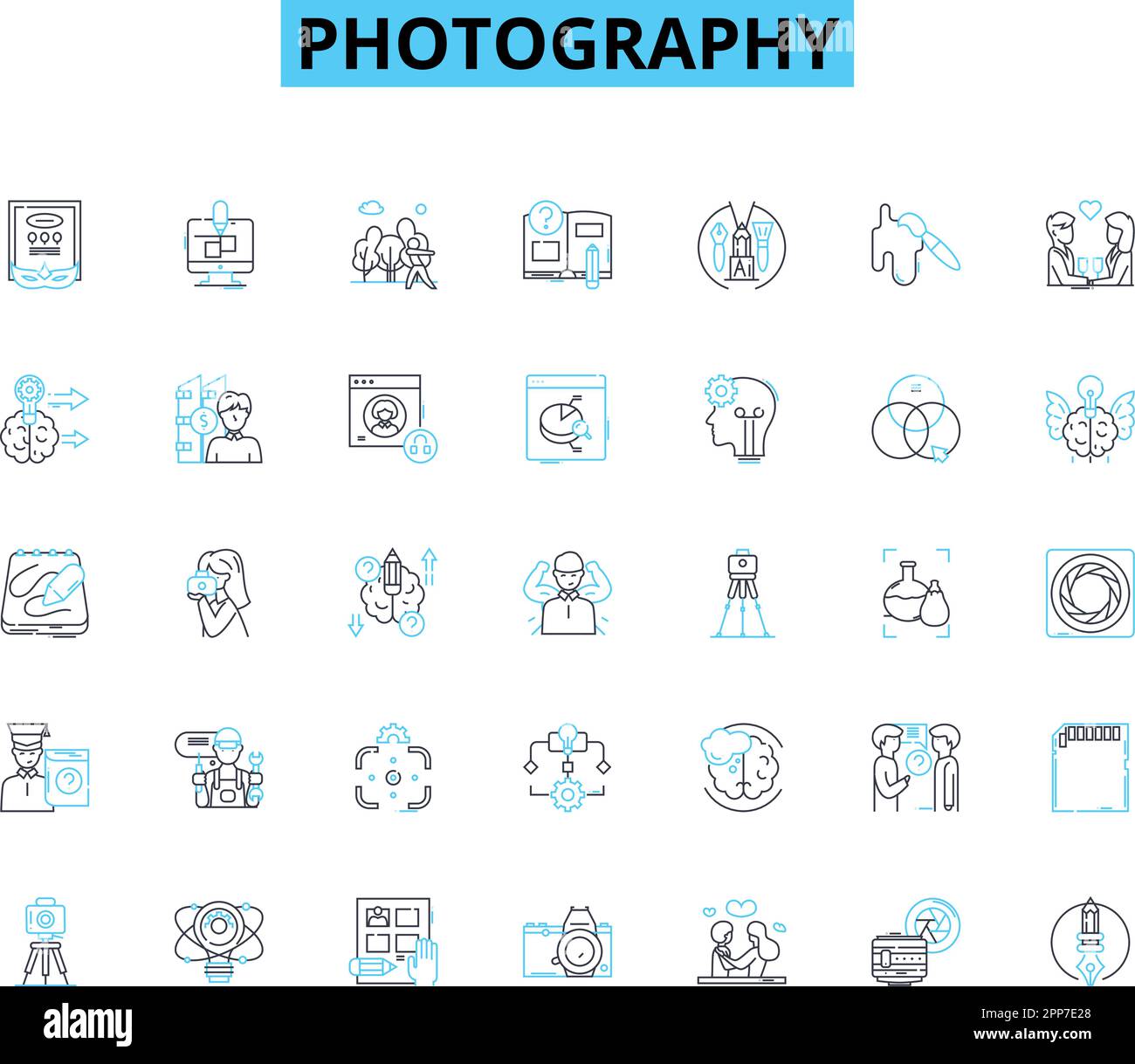 Photography linear icons set. Exposure, Aperture, Shutter, Focus ...