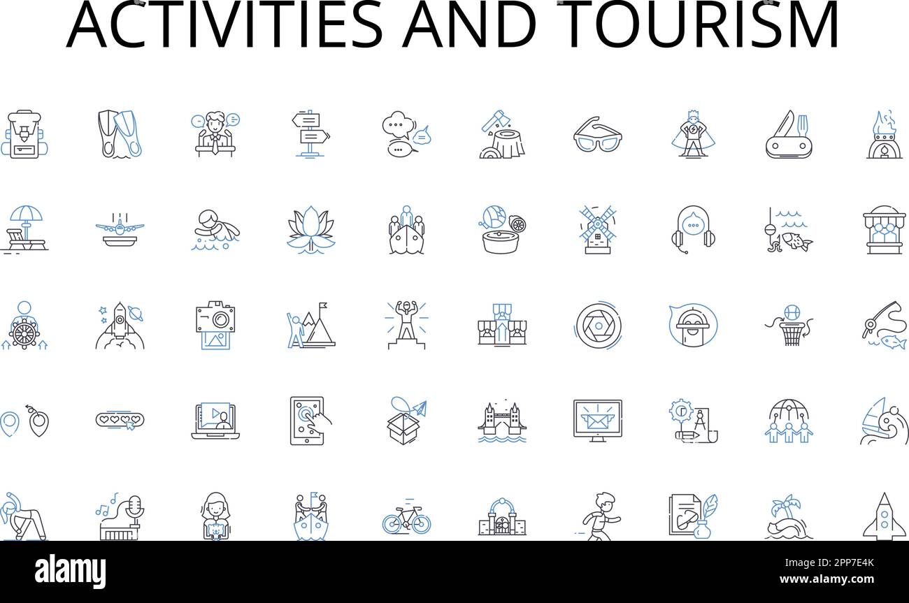 Activities and tourism line icons collection. Celebration, Gifts, Cake ...