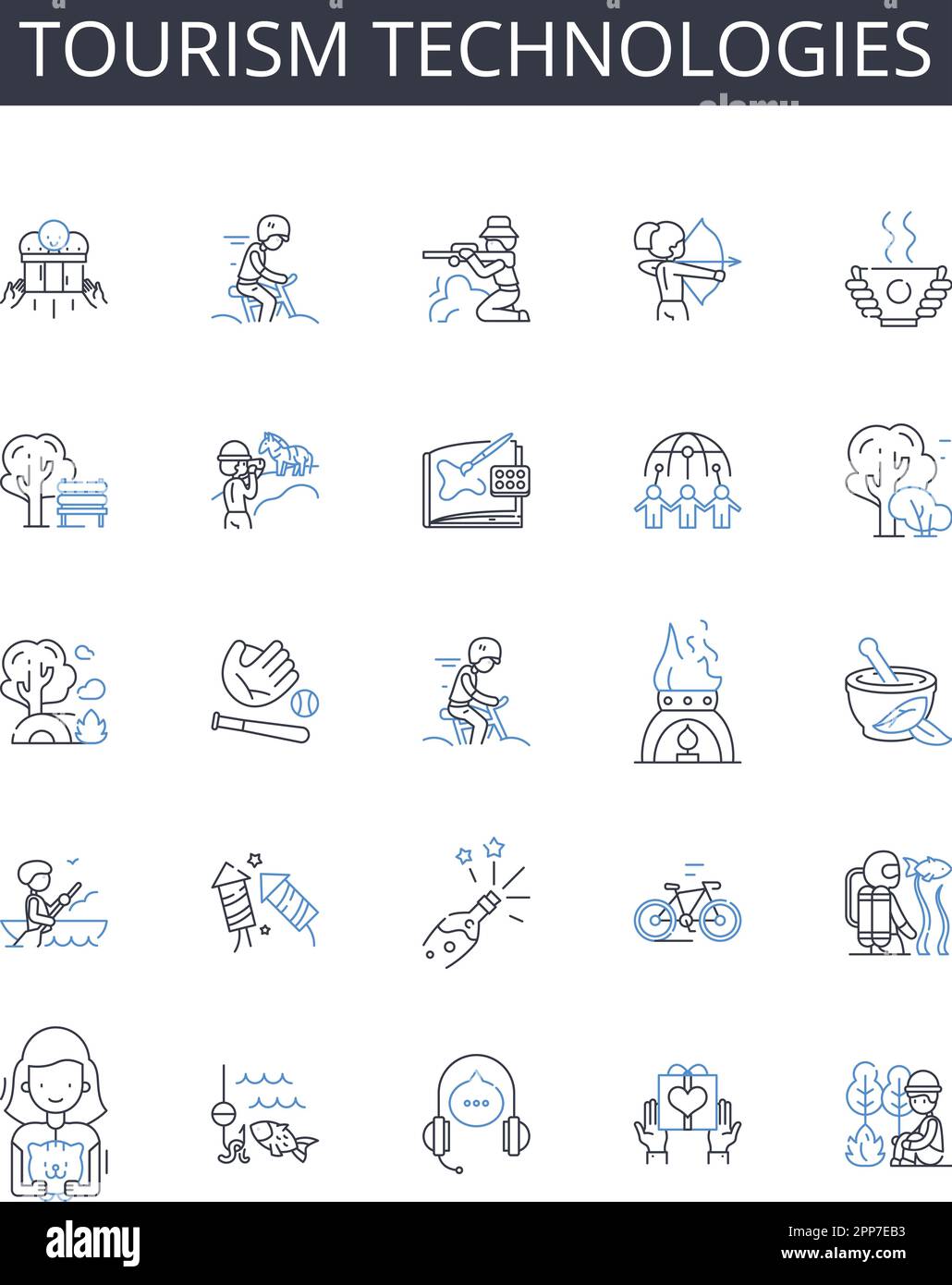 Tourism technologies line icons collection. Artificial intelligence ...