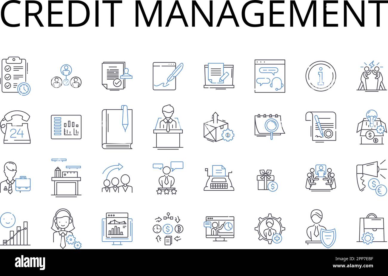 Credit management line icons collection. Debt resolution, Asset allocation, Financial planning ...