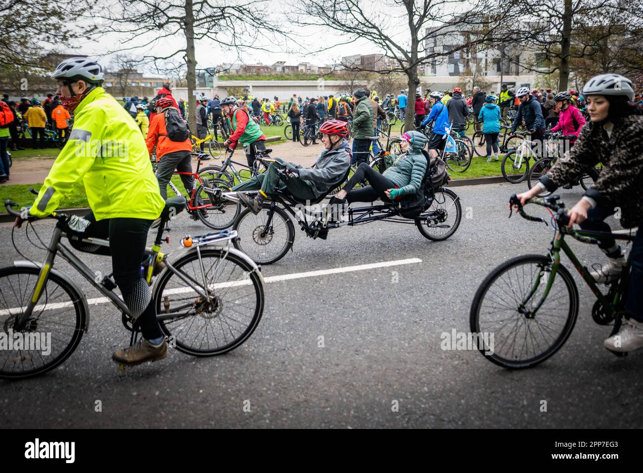 Edinburgh, Scotland. Sat 22 April 2023. Cyclists take part in the Pedal ...