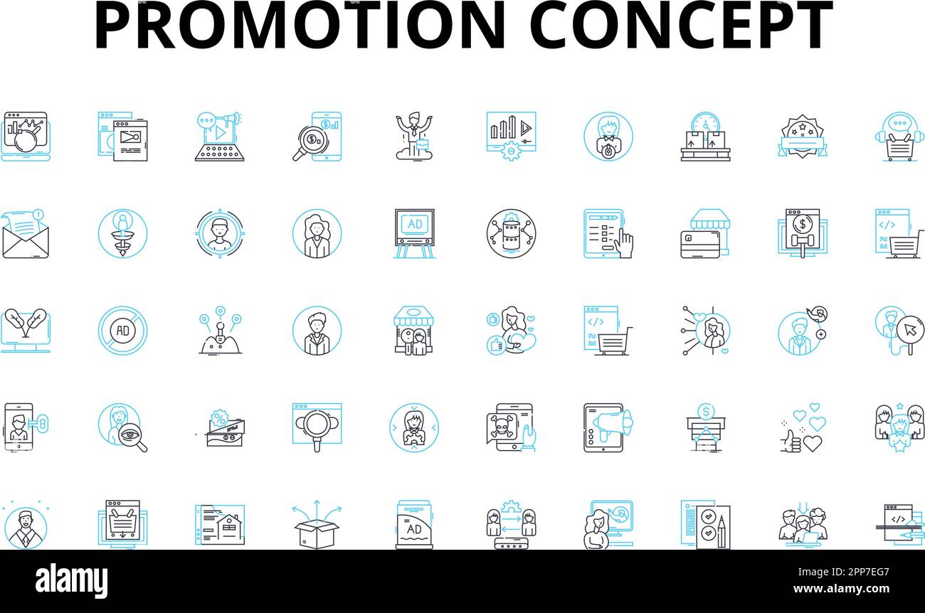 Promotion concept linear icons set. Advertising, Branding, Campaign ...