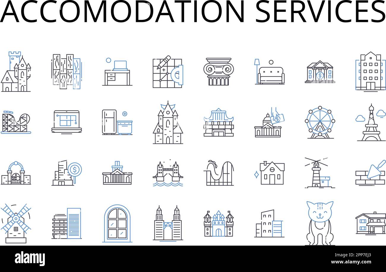 Accomodation services line icons collection. Lodging facilities ...