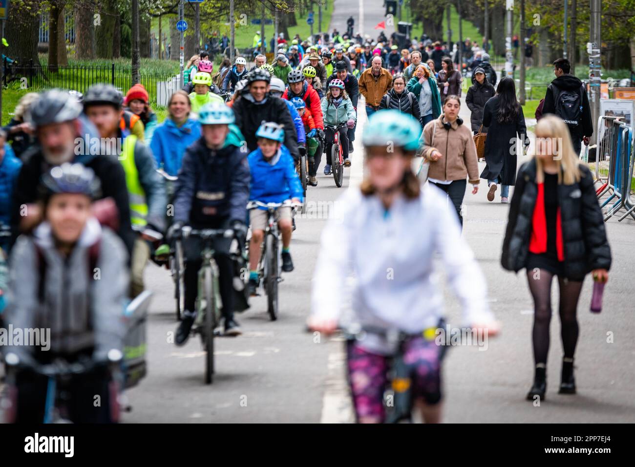 Edinburgh, Scotland. Sat 22 April 2023. Cyclists take part in the Pedal ...