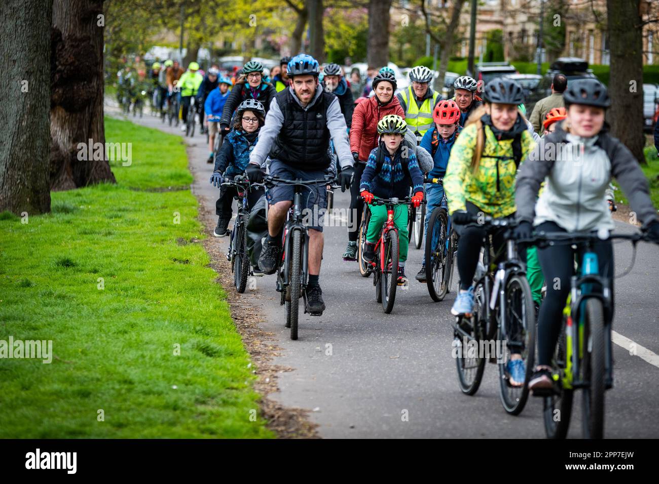 Edinburgh, Scotland. Sat 22 April 2023. Cyclists take part in the Pedal ...