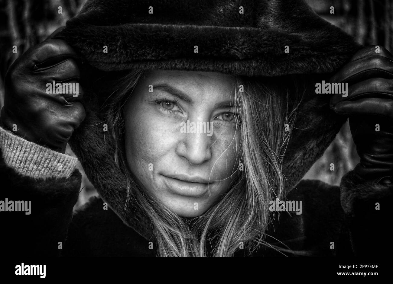 a close up of a woman in black and white Stock Photo - Alamy
