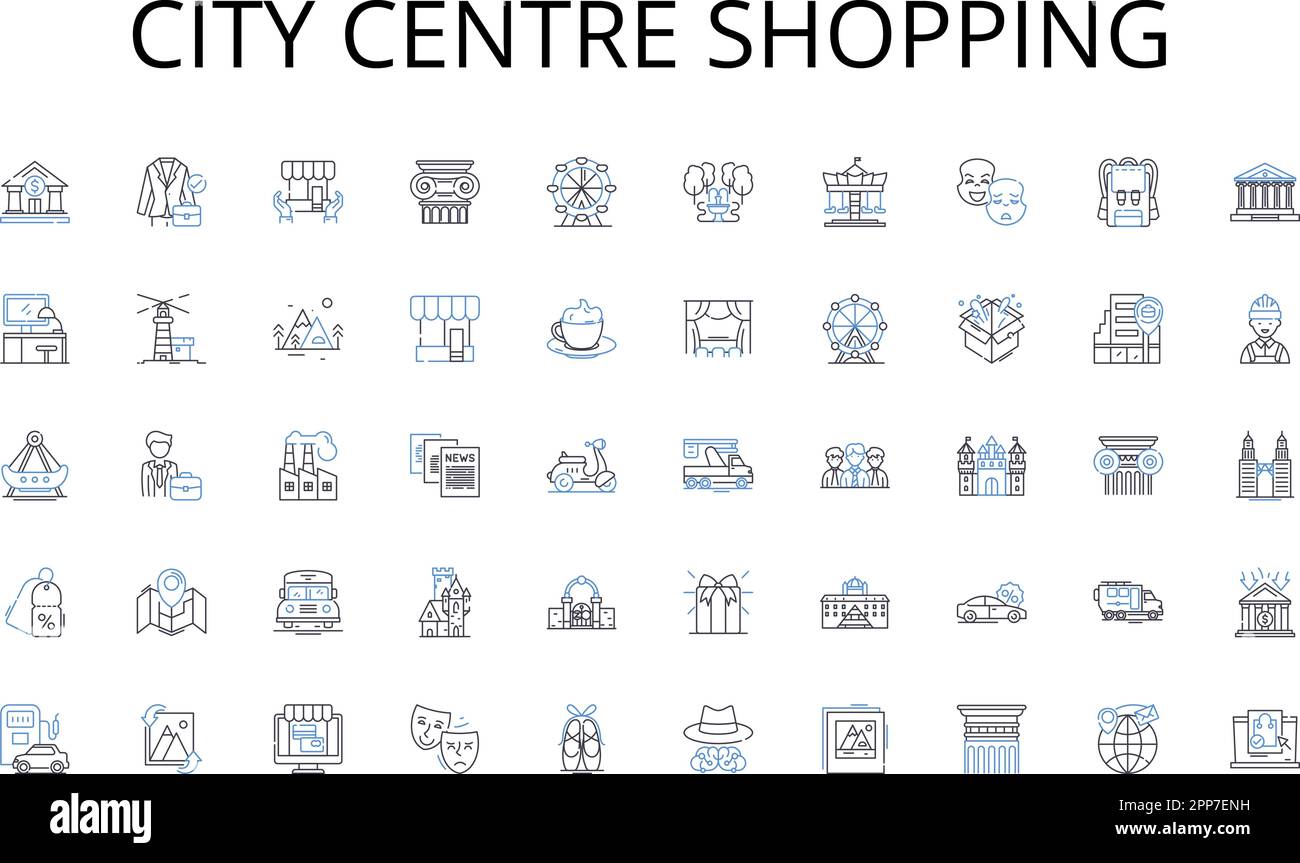 City centre shopping line icons collection. Cleaning, Sanitation ...