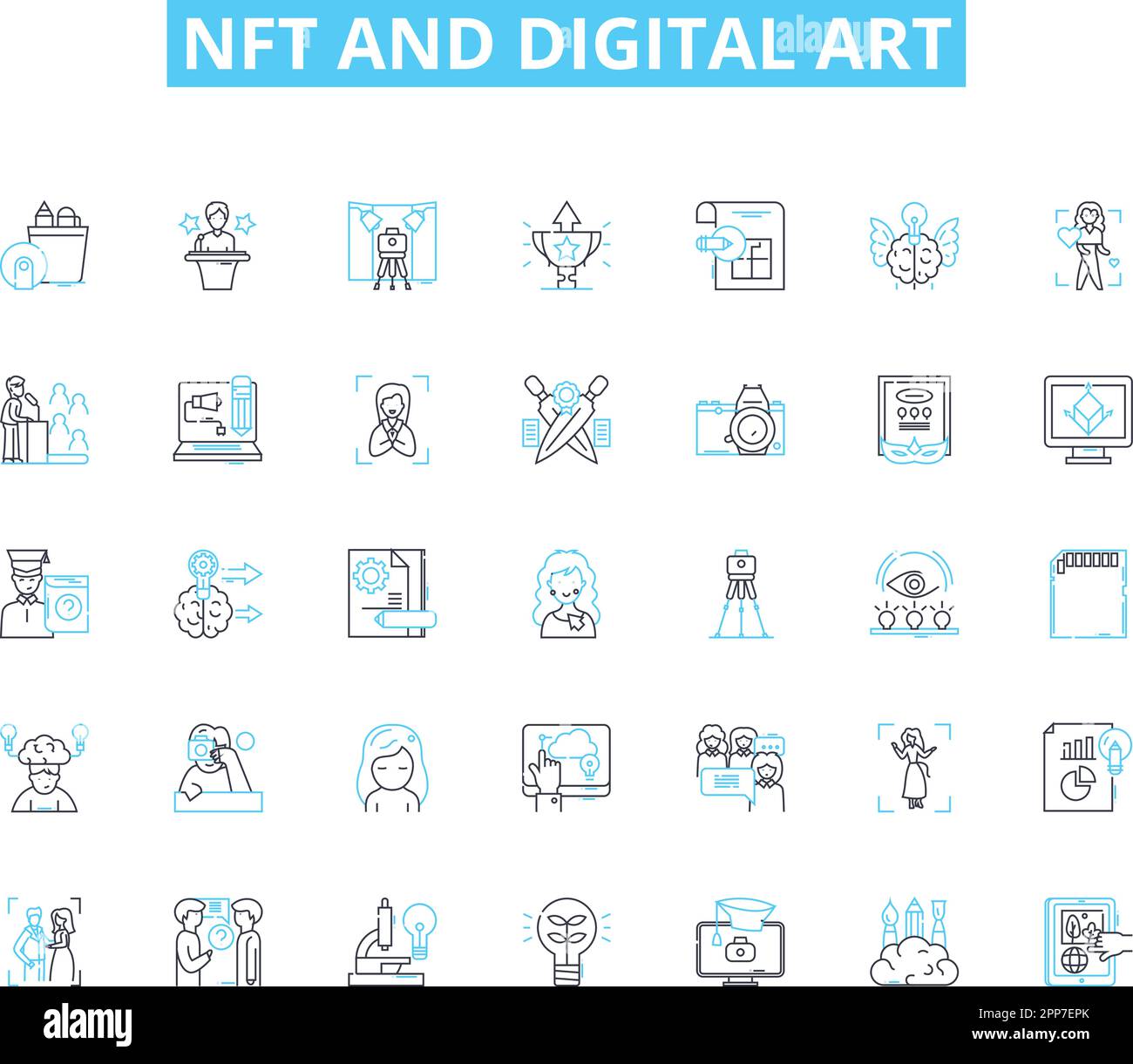 NFT and digital art linear icons set. Cryptocurrency, Blockchain ...