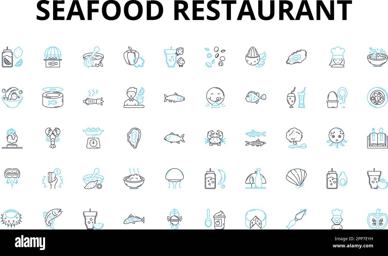 Seafood restaurant linear icons set. Oceanic, Nautical, Marina, Catch ...