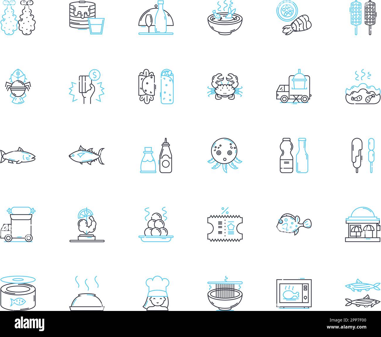 Feast linear icons set. Abundance, Banquet, Celebration, Cornucopia ...