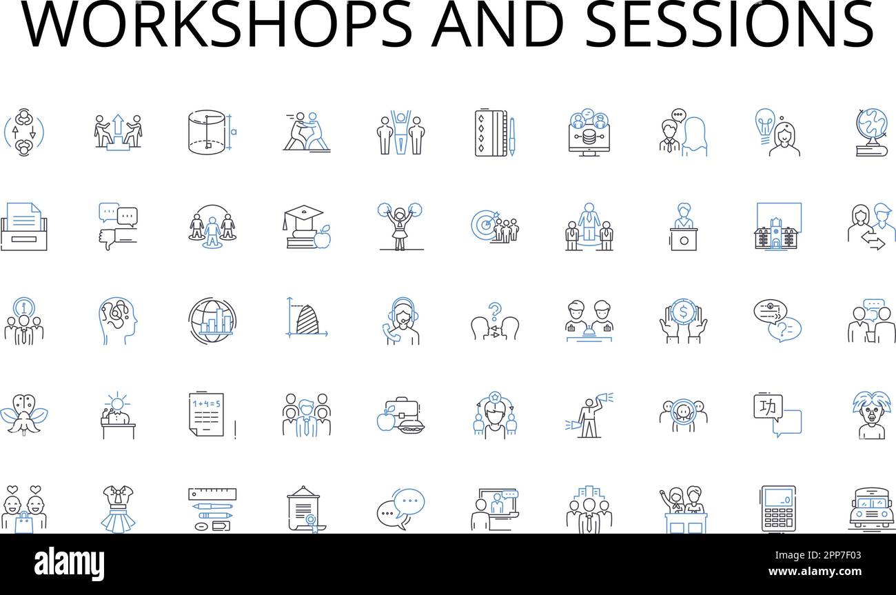 workshops and sessions line icons collection. Entrepreneurship, Innovation, Strategy, Marketing ...