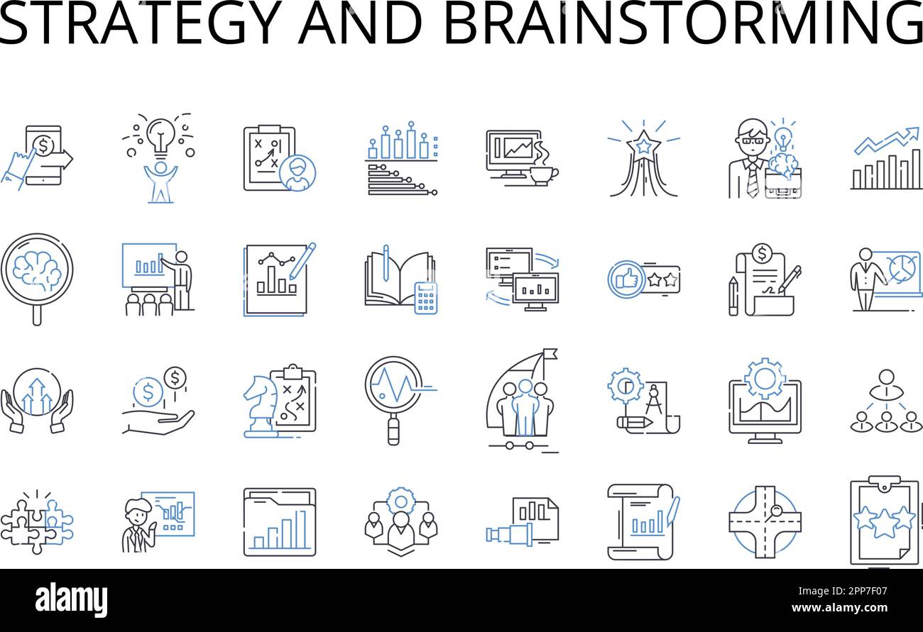 Strategy and brainstorming line icons collection. Planning and scheming ...