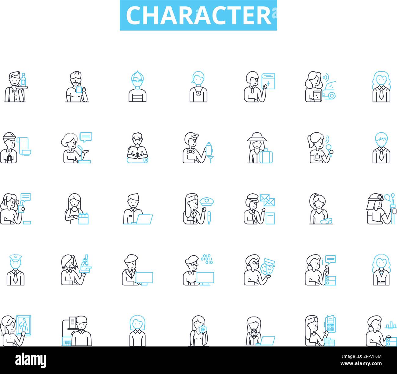 Character linear icons set. Personality, Traits, Unique, Mannerisms, Behavior, Disposition ...