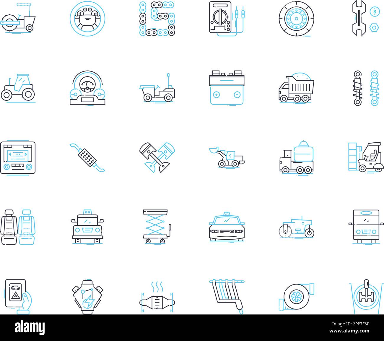 Automotive accessories linear icons set. Spoiler, Interior, Decal, Roof ...