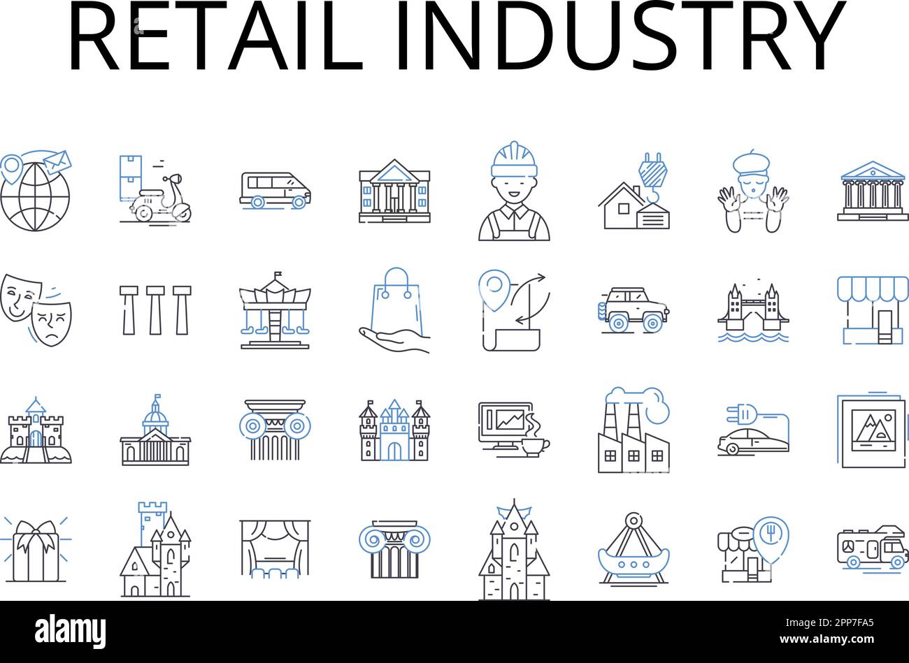 Retail industry line icons collection. Advertising business, Fashion ...