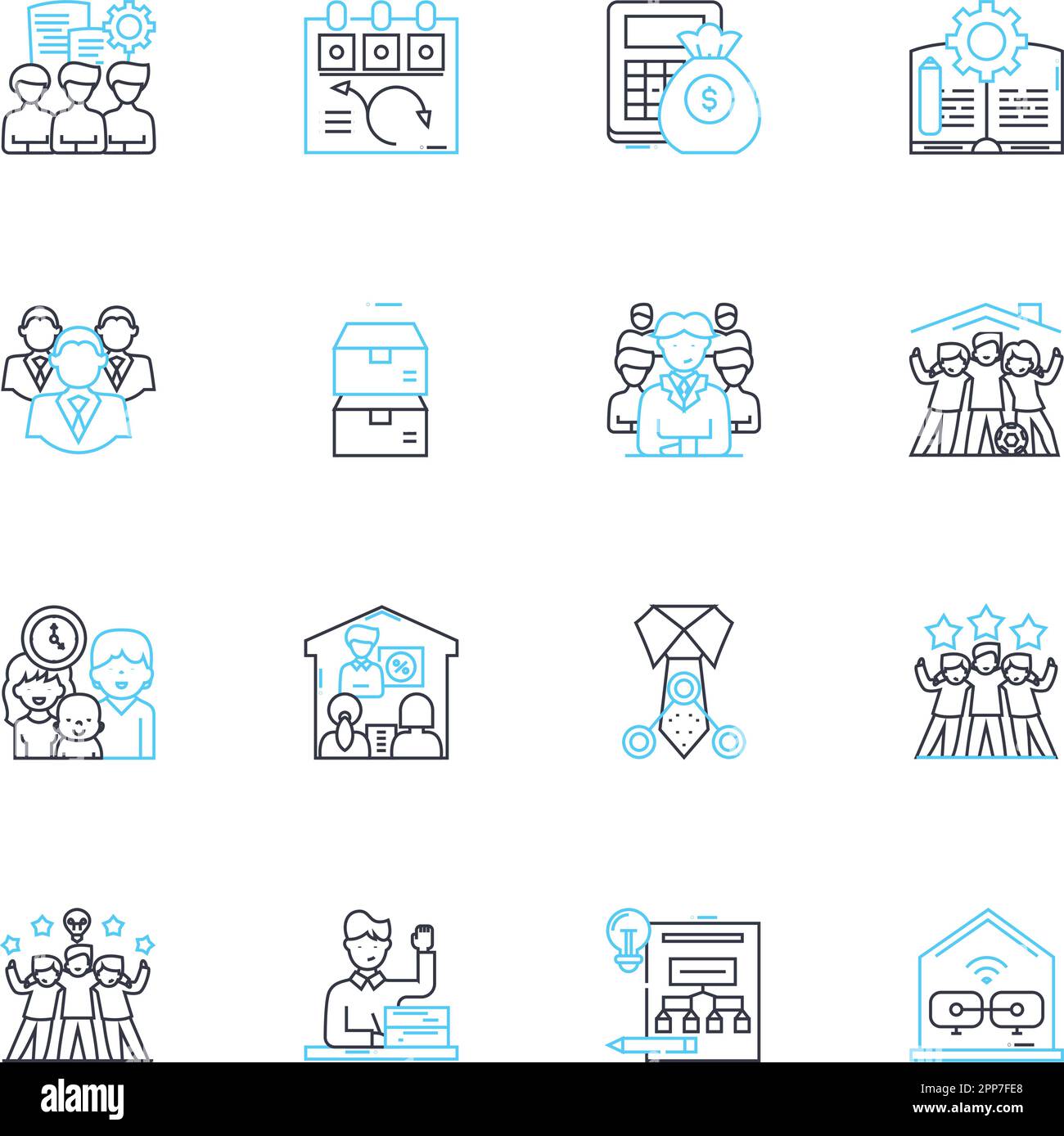 Desk linear icons set. Wood, Metal, Glass, Workstation, Computer ...