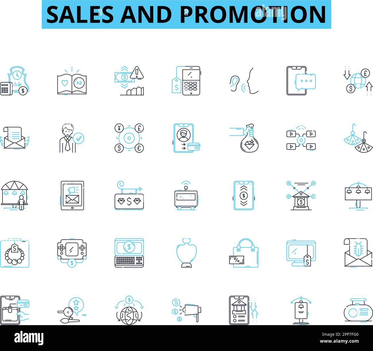 Sales and promotion linear icons set. Advertising, Promotion, Marketing ...