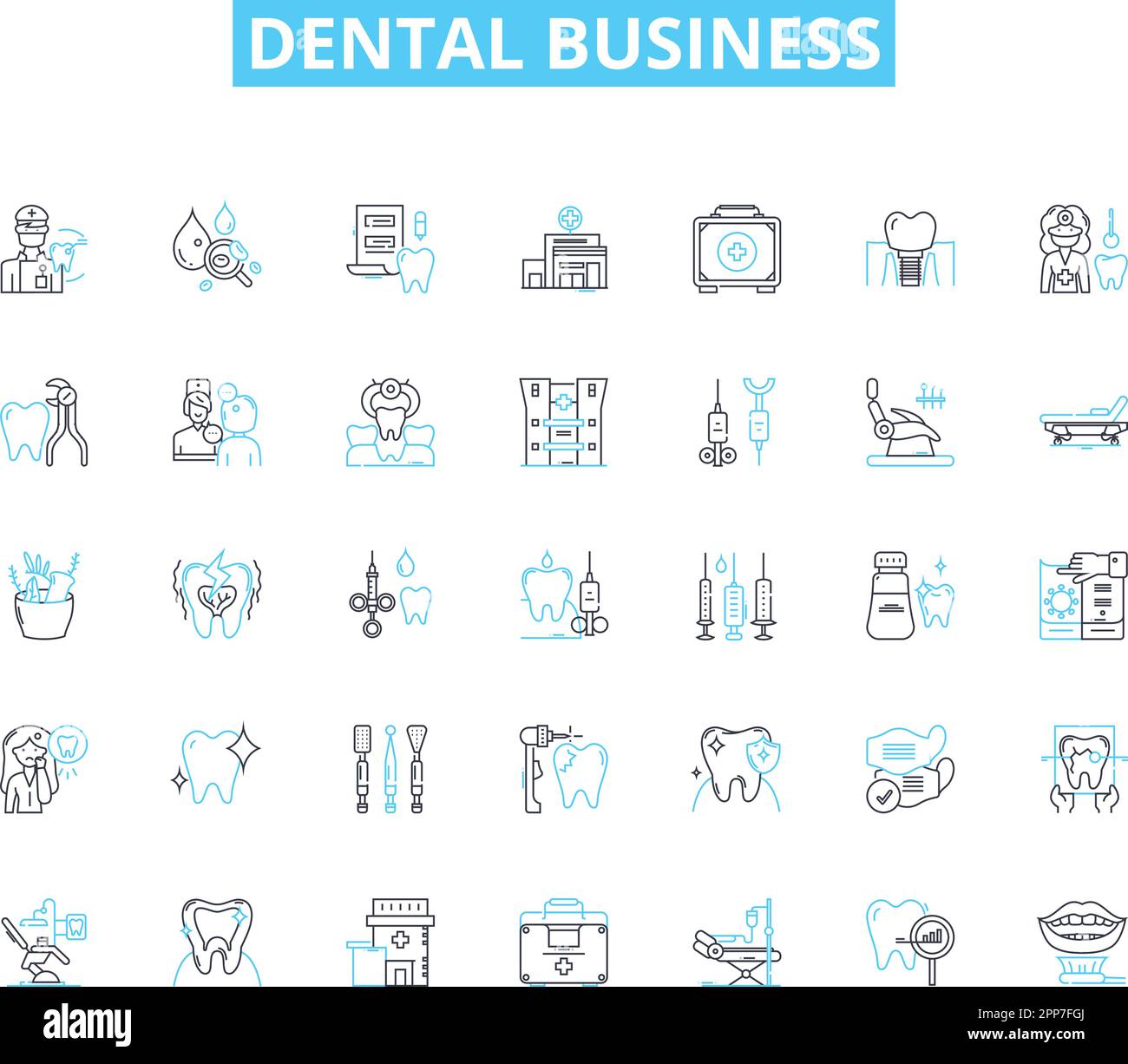 Dental business linear icons set. Braces, Teeth, Floss, Implants ...