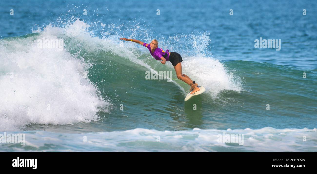Ahangama, Sri Lanka - 03 26 2023: Young surfer girl in action at Red ...