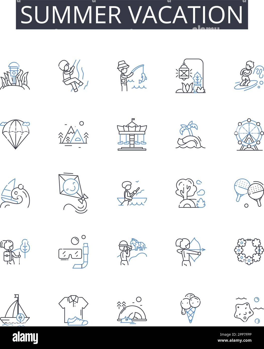 Summer vacation line icons collection. Real estate, Diversification, Investments, Portfolio ...