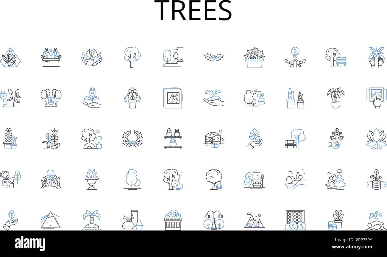 Trees line icons collection. Trees, Leaves, Branches, Bark, Roots ...