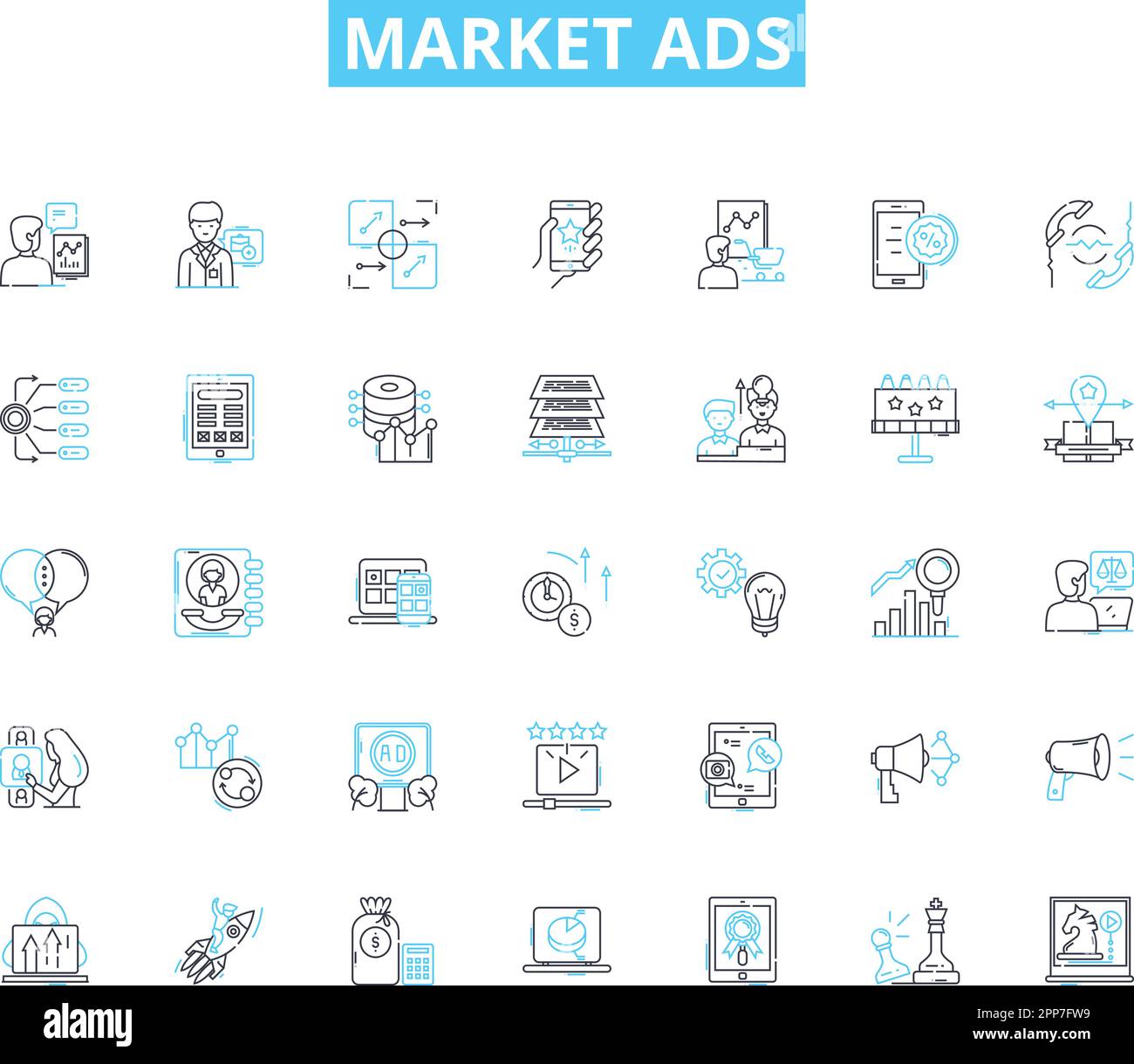 Market ads linear icons set. Promotion, Advertisement, Marketing ...