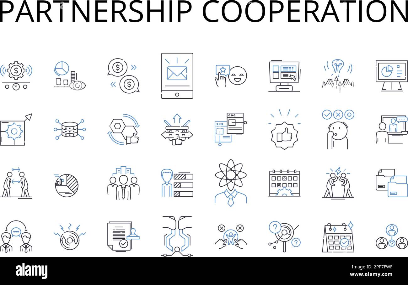 Partnership cooperation line icons collection. Agreement accord, Alliance union, Bond link ...