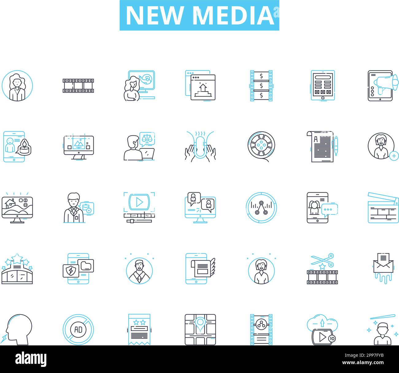 New Media Linear Icons Set Interactivity Digitalization Connectivity Innovation Disruption