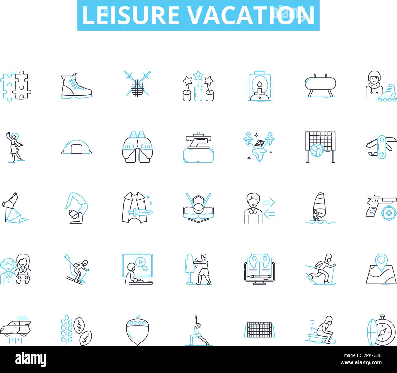 Leisure vacation linear icons set. Relaxation, Adventure, Fun ...