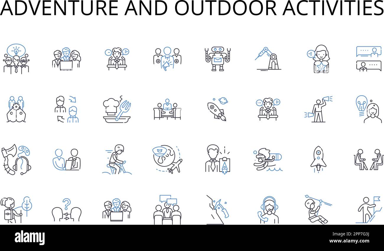 Adventure and outdoor activities line icons collection. Exploration ...