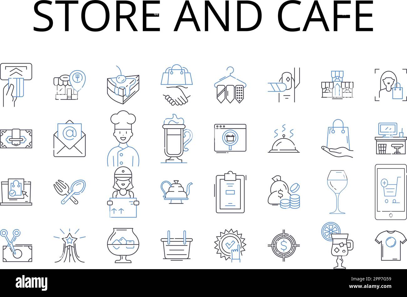 Store and cafe line icons collection. Shop, Bistro, Market, Eatery ...