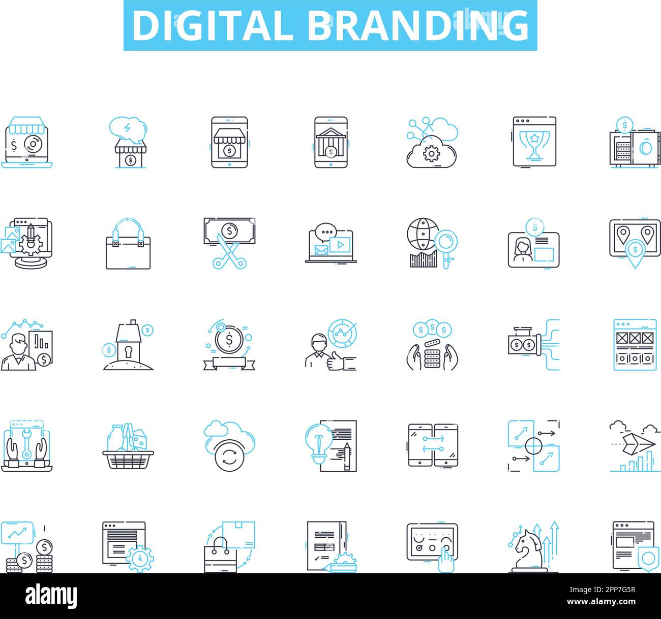 Digital branding linear icons set. Identity, Voice, Reputation ...
