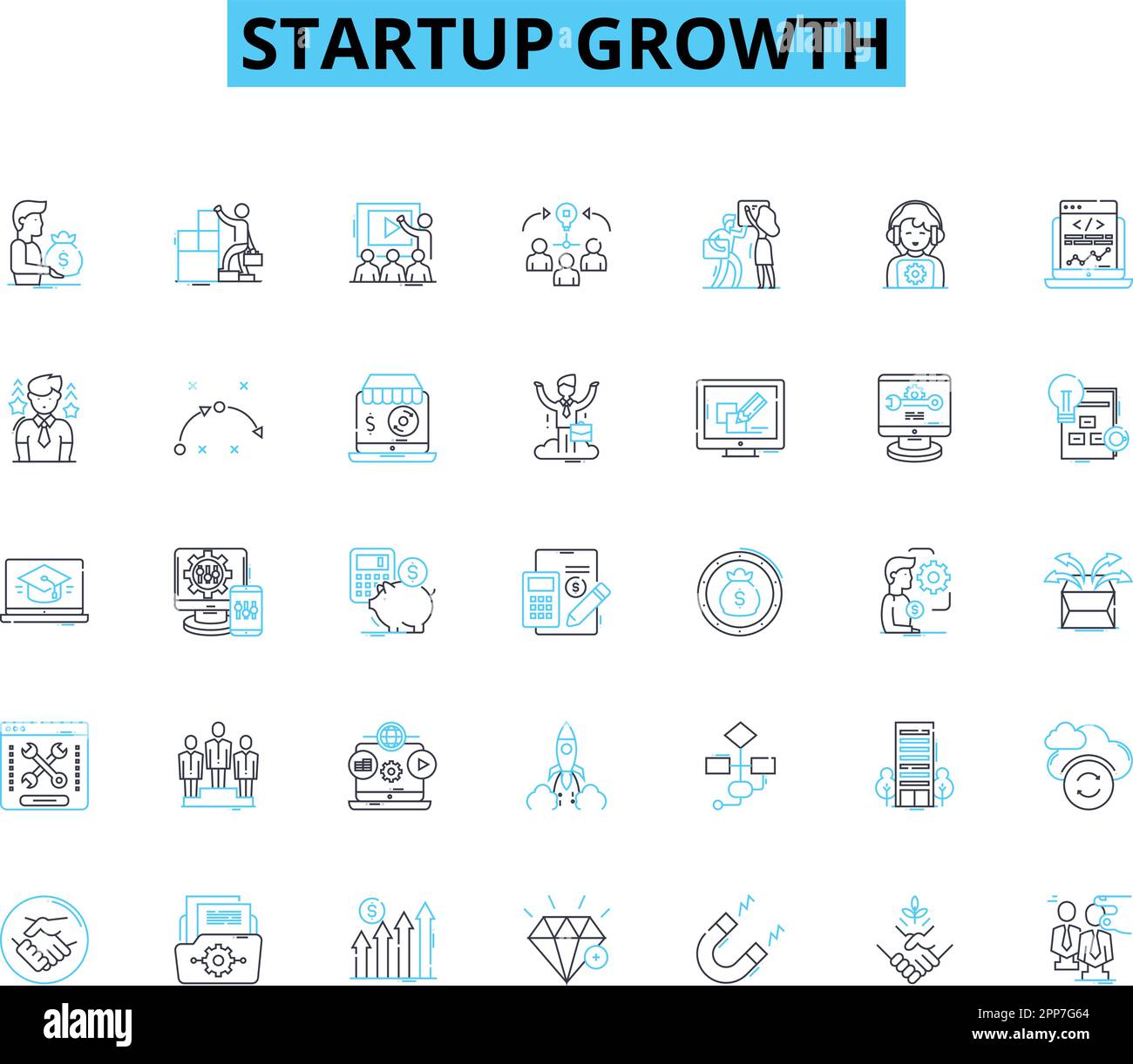 Startup growth linear icons set. Innovation, Scaling, Expansion, Funding, Traction, Marketing ...