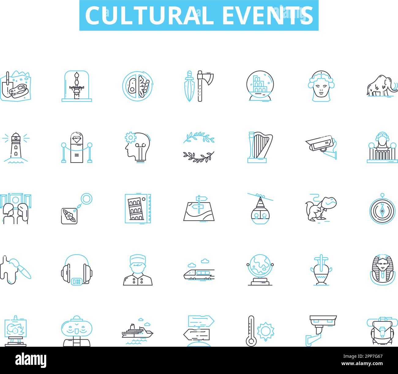 Cultural events linear icons set. Festivals, Music, Arts, Dance, Food ...