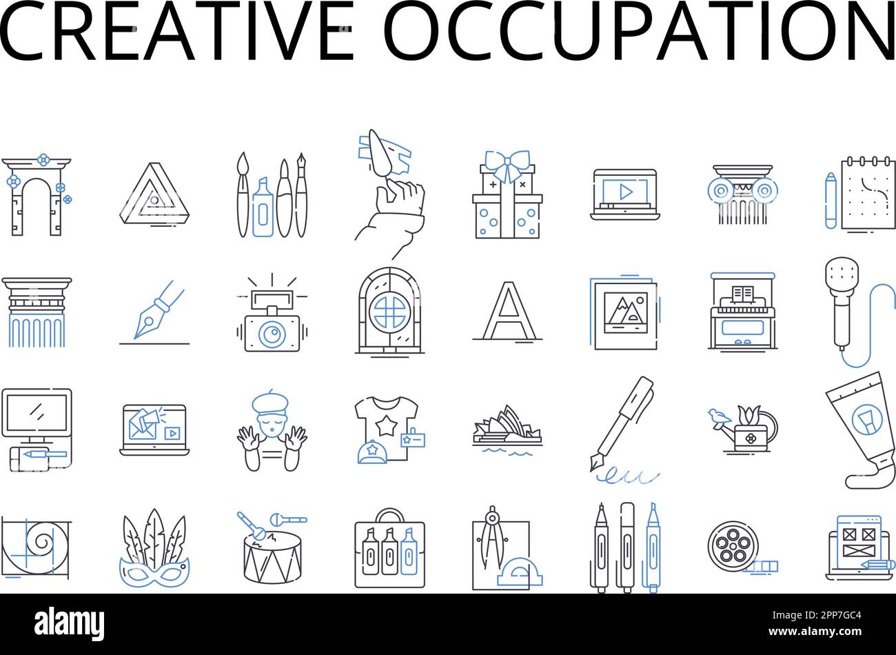 Creative occupation line icons collection. Artistic career, Innovative ...