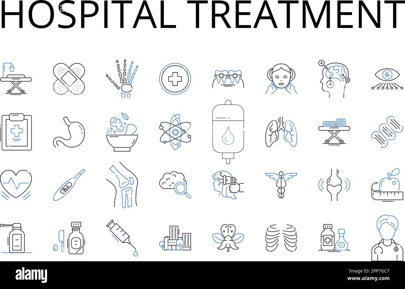 Hospital treatment line icons collection. Medical care, Doctor visit ...