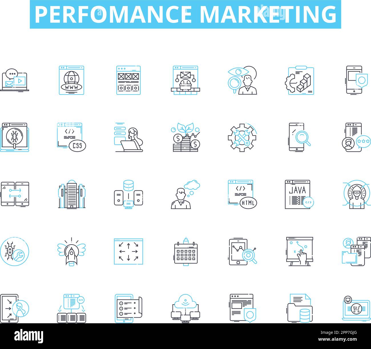 Perfomance marketing linear icons set. Conversion, Clickthrough, ROI ...