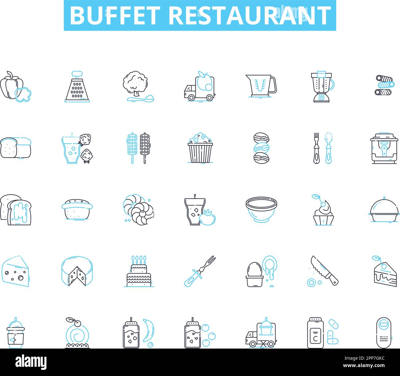 Buffet restaurant linear icons set. Feast, Variety, All-you-can-eat ...