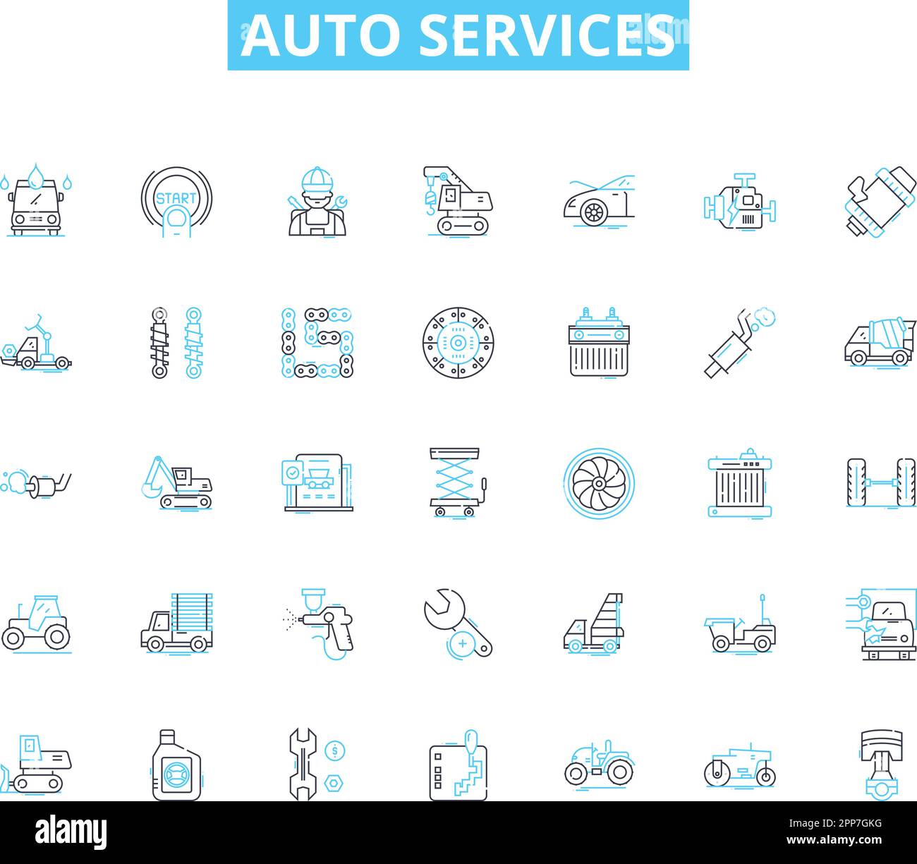 Auto services linear icons set. Maintenance, Repair, Inspection ...