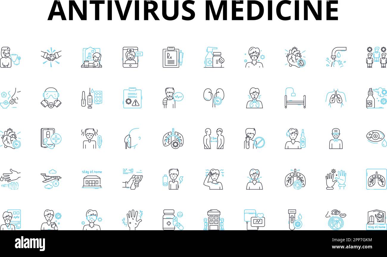 Antivirus medicine linear icons set. Protection, Security, Safety ...
