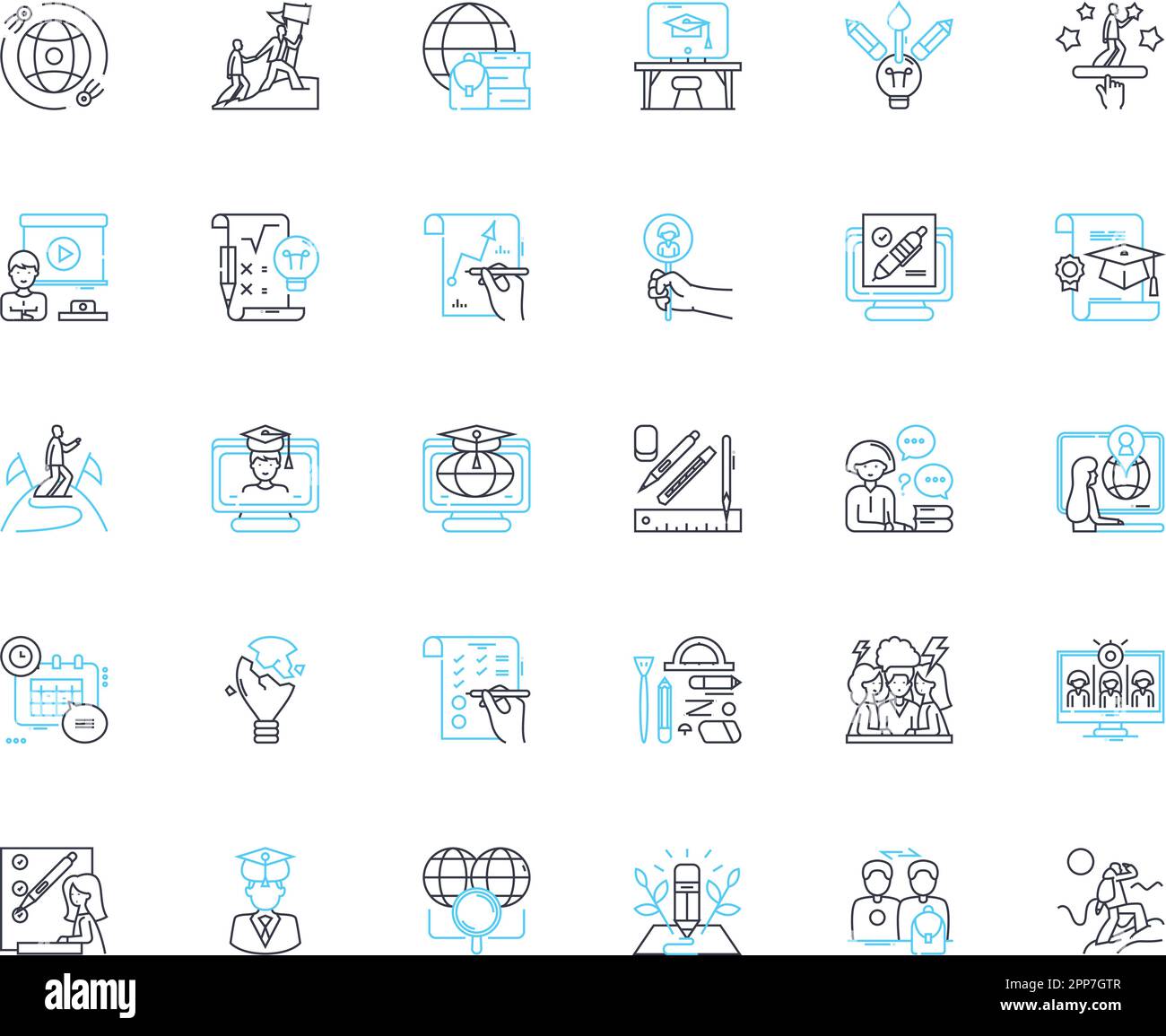Current Schooling Linear Icons Set Curriculum Learning Assessment Instruction Teaching
