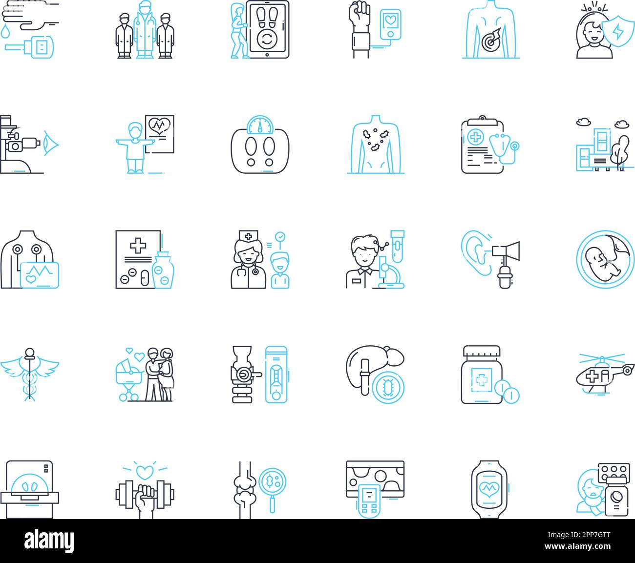 Fitness linear icons set. Muscles, Cardio, Endurance, Strength, Agility ...