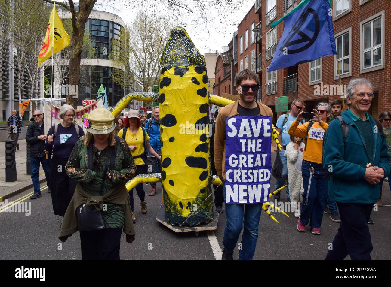 London, England, UK. 22nd Apr, 2023. Activists saving the great crested ...