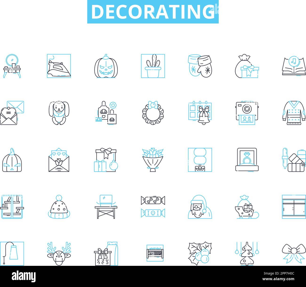 Decorating linear icons set. Aesthetics, Colors, Design, Furniture ...
