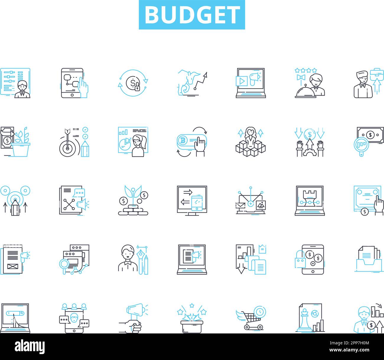 Budget linear icons set. Thrifty, Economy, Frugal, Affordable, Savings ...