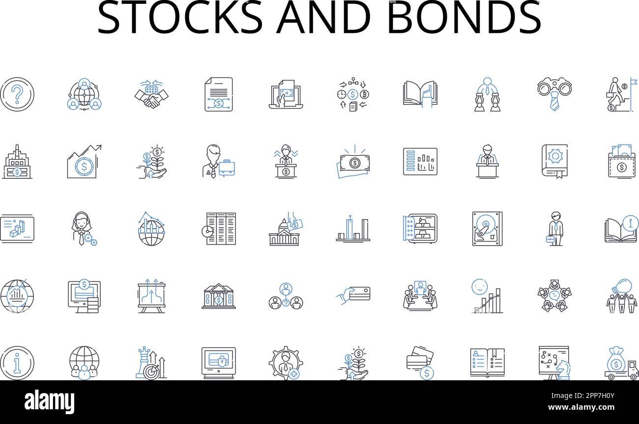Stocks and bonds line icons collection. Cleaning, Dusting, Mopping ...
