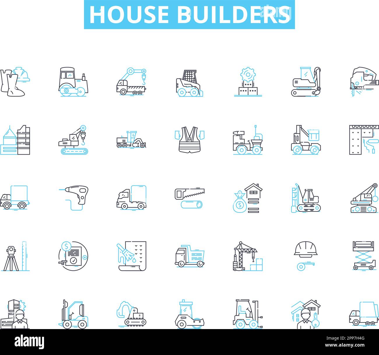 House builders linear icons set. Construction, Architecture, Renovation ...