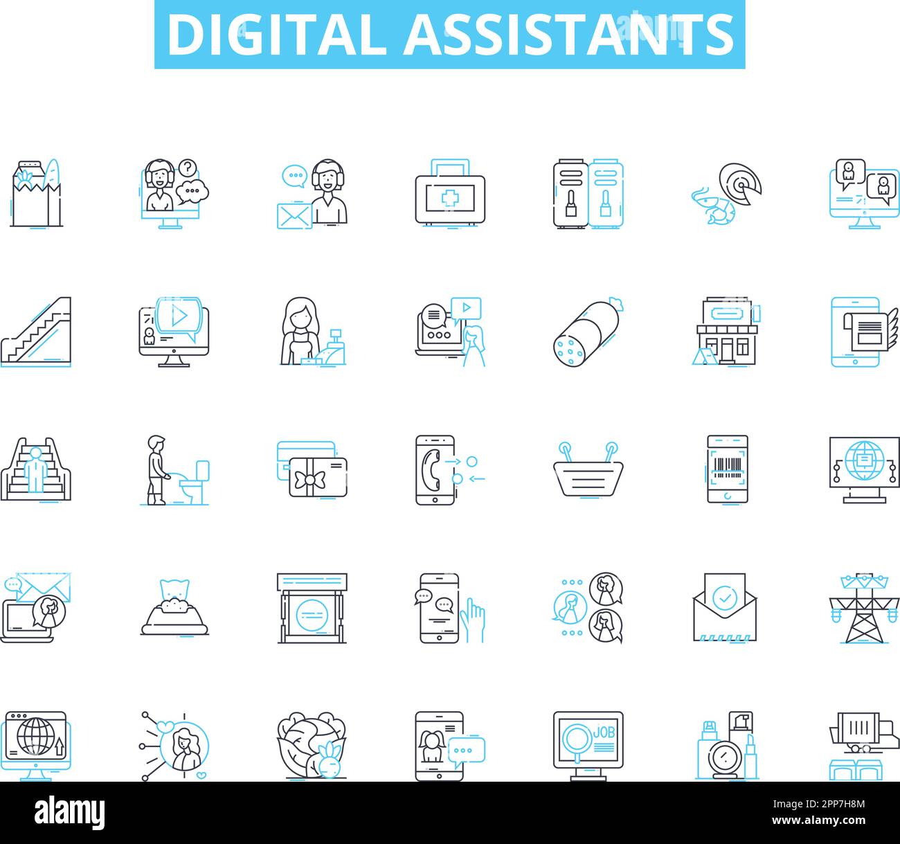 Digital assistants linear icons set. Alexa, Siri, Google, Cortana ...